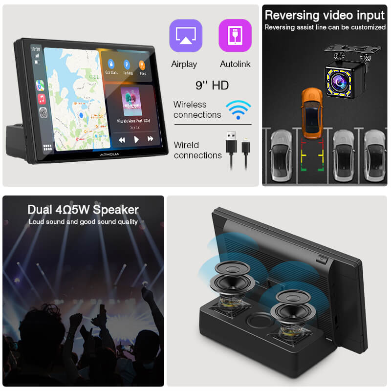 W902 Portable 9 Inch Wireless Car Stereo with Dual speakers – aphqua
